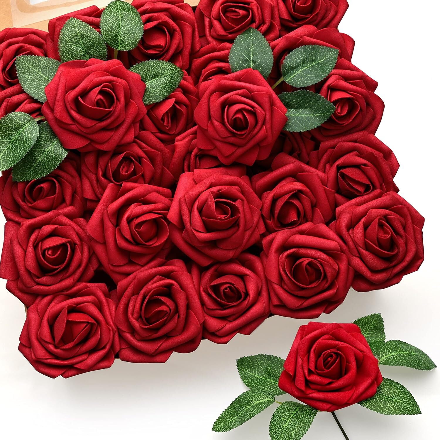 LQQBOX 50Pcs Red Roses Artificial Flowers Bulk, Red Roses for ...