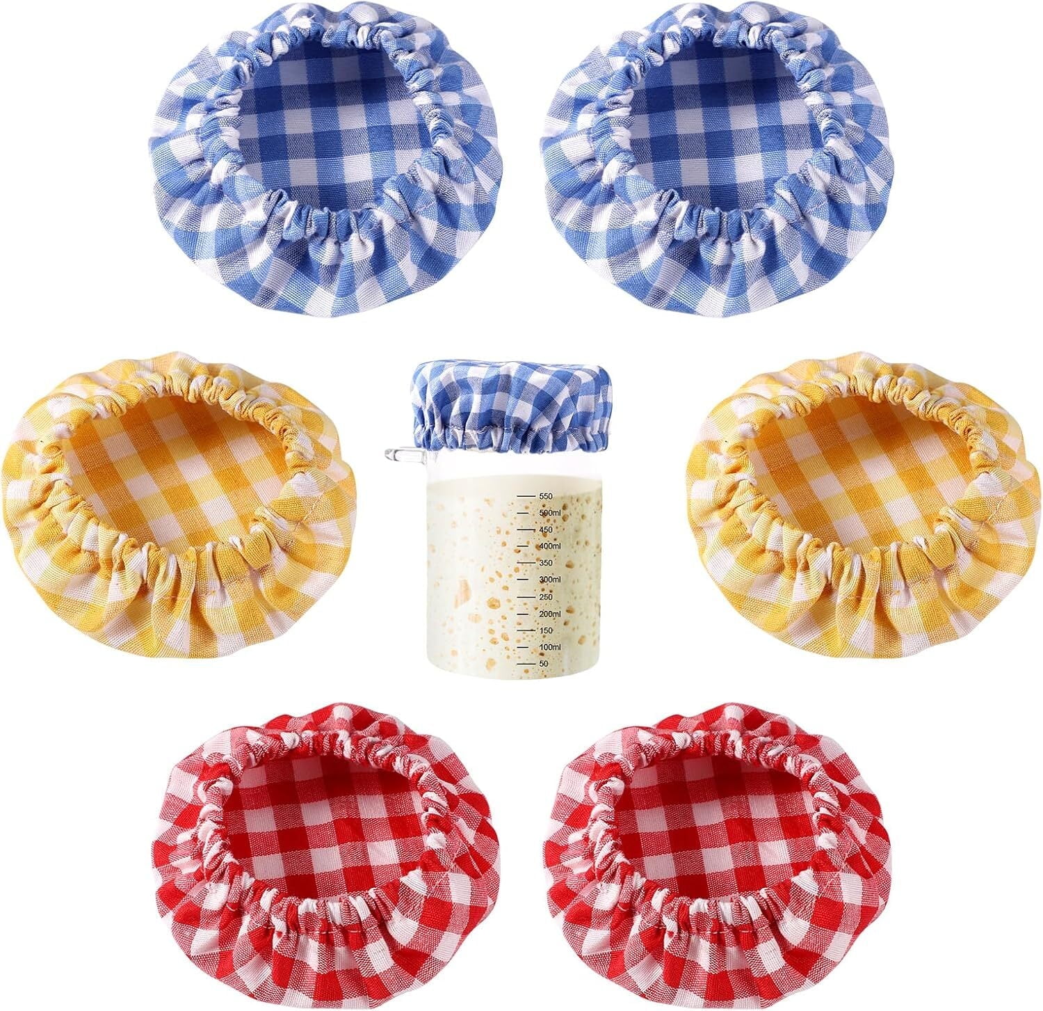 LQQBOX 6 Pcs Jar Cloth Covers, Plaid Cloth Jar Covers Elastic ...