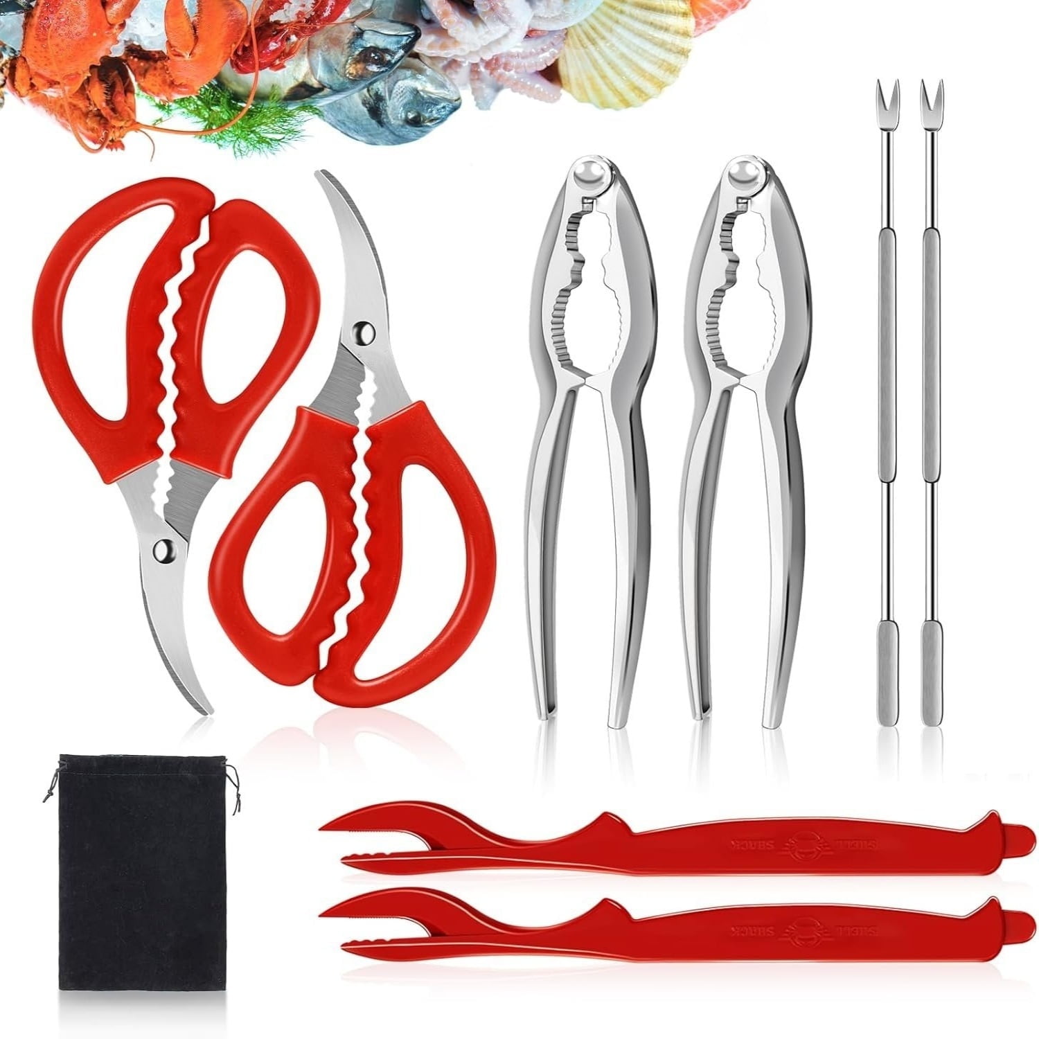 LQQBOX 9 Pcs Seafood Tools Set - Crab Lobster Crackers Stainless Steel ...
