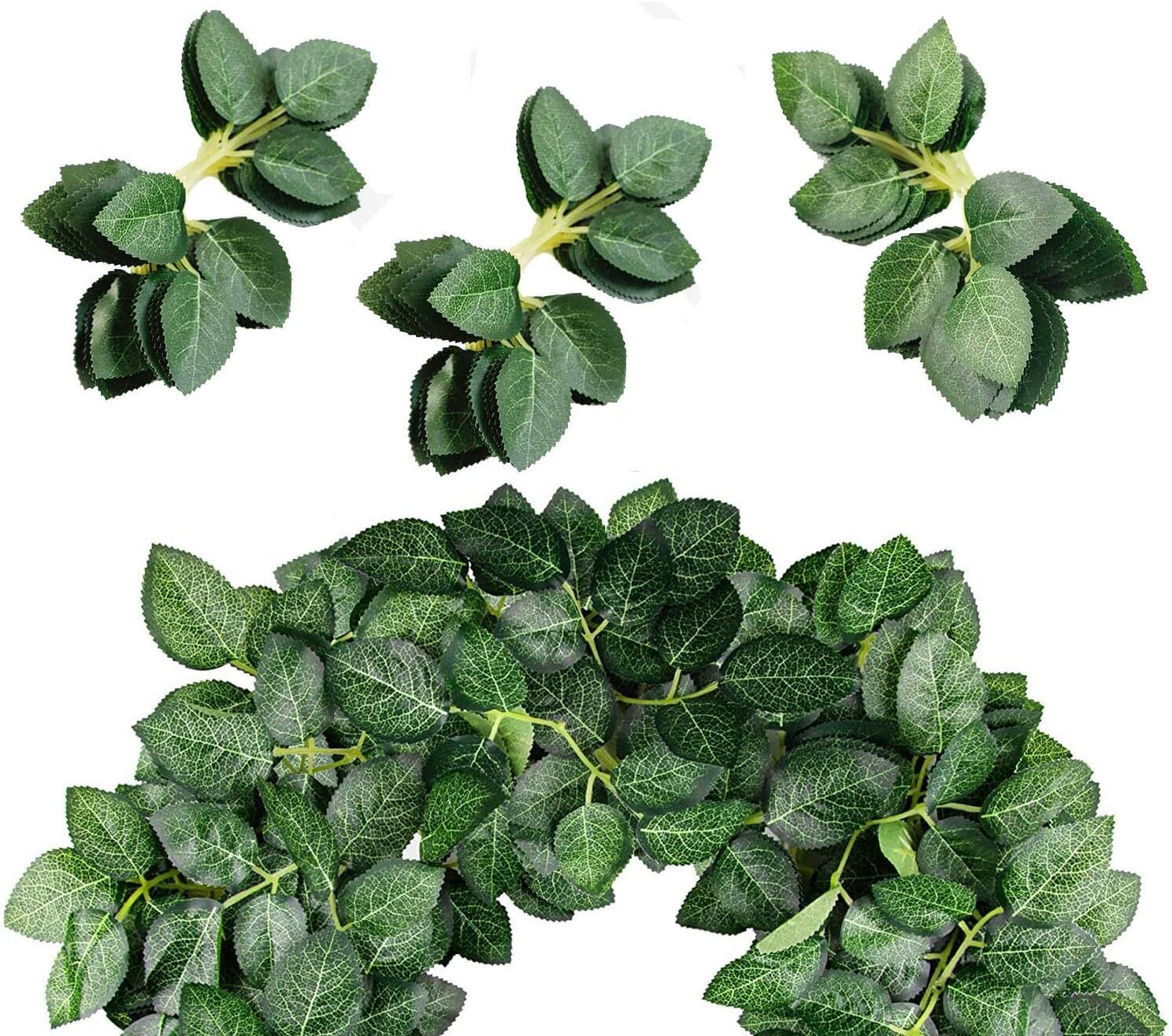LQQBOX Artificial Green Leaves 100 Pcs Bulk Silk Greenery Fake Rose ...