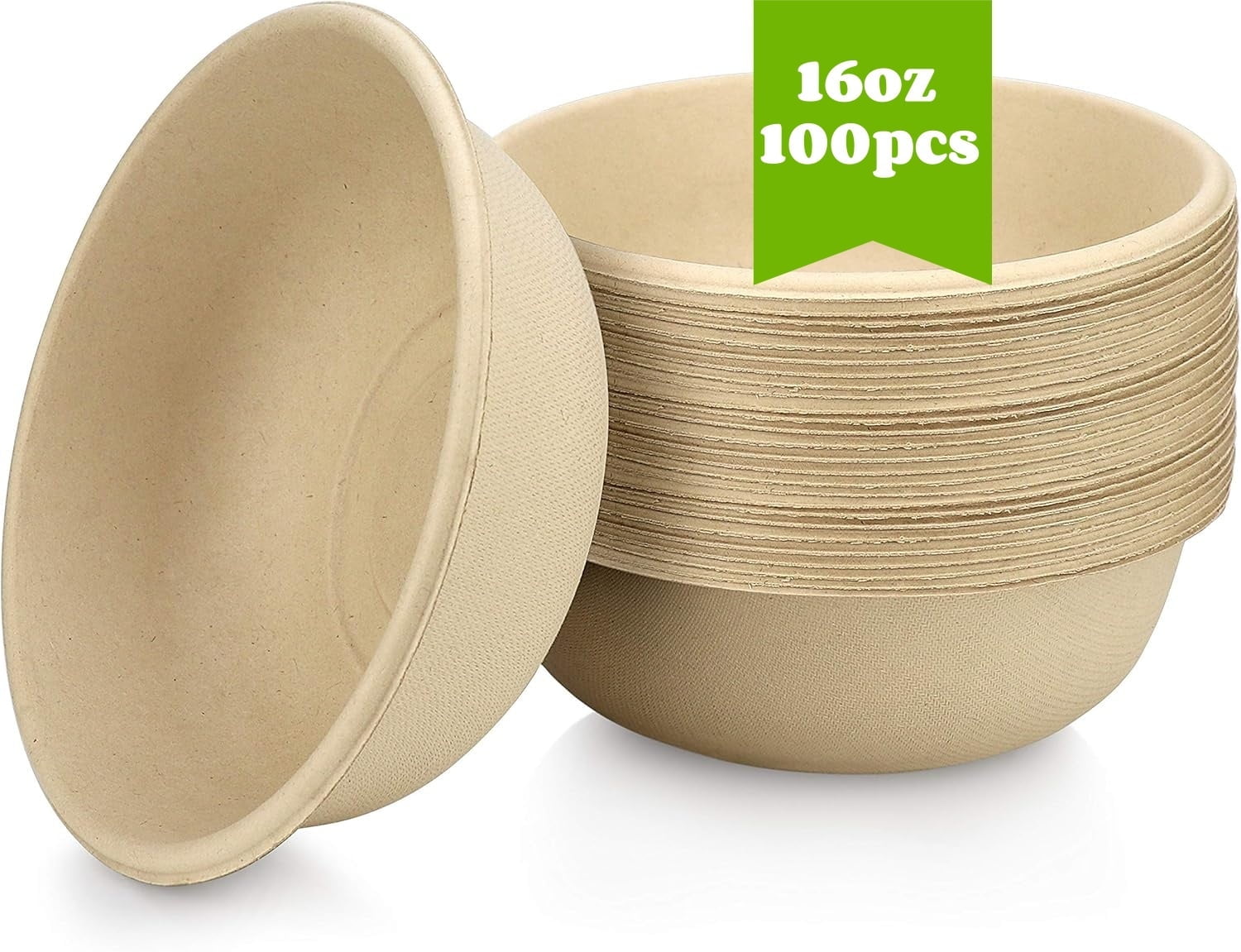 Paper Bowls 12 Oz 16 Oz.-125 Count Heavy-Duty 100% Compostable White ...
