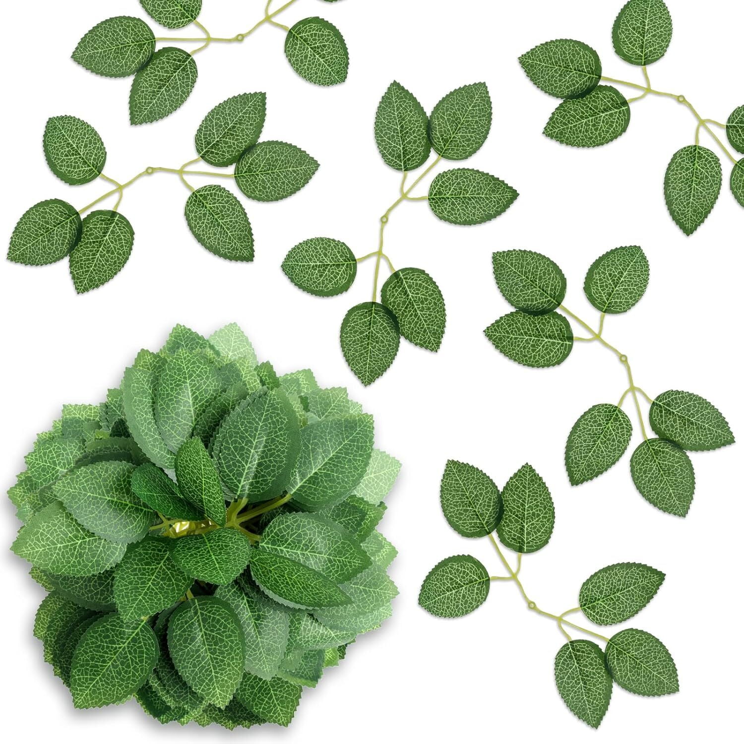 LQQBOX Fake Leaves for Roses Decorations, 100pcs Bulk Green Rose Leaves ...