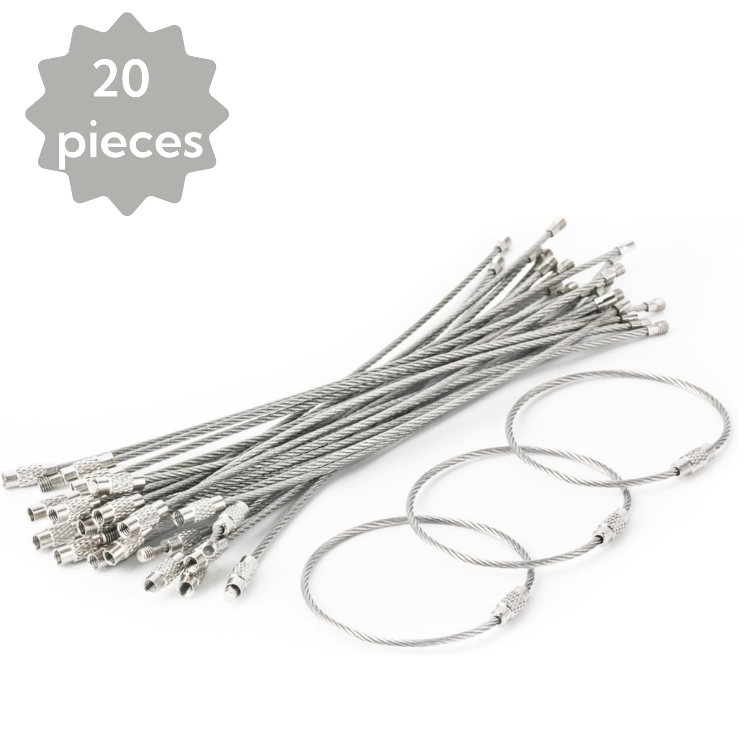 LQQBOX Keychain, 20 Pieces of 5.91 inches Stainless Steel Wire Ring 1 ...