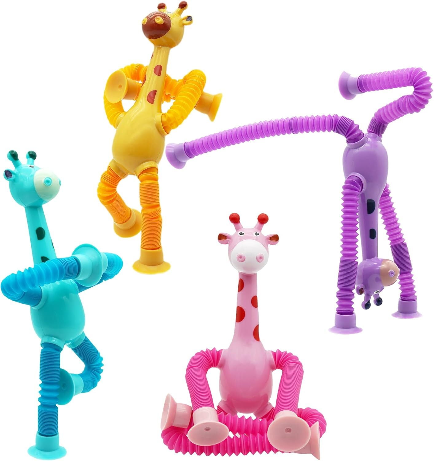 LQQBOX Pop Tube Giraffe, 4 Pack Telescopic Suction Cup Giraffe Toy ...