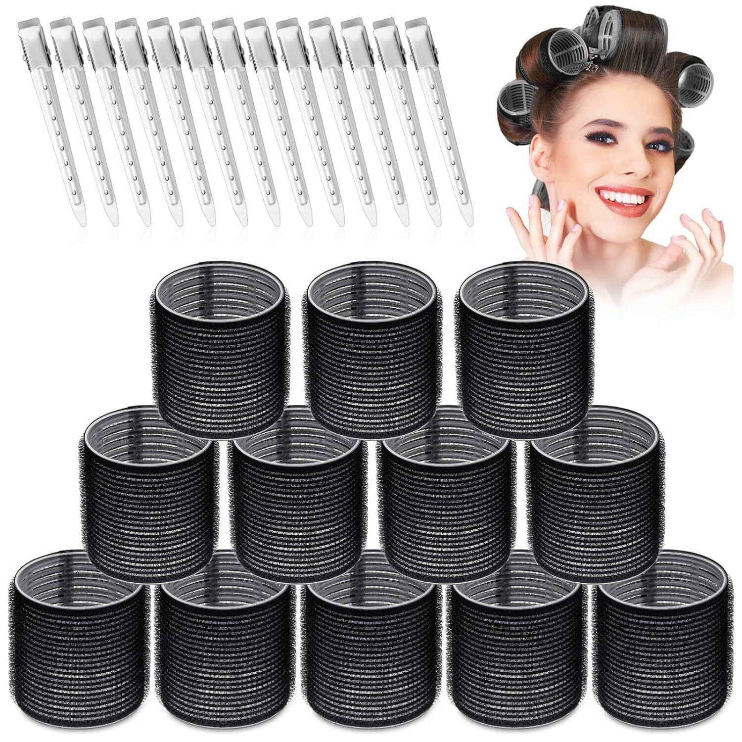 LQQBOX Self Grip Hair Rollers and Curlers Set - 12 Pieces Hair Rollers ...