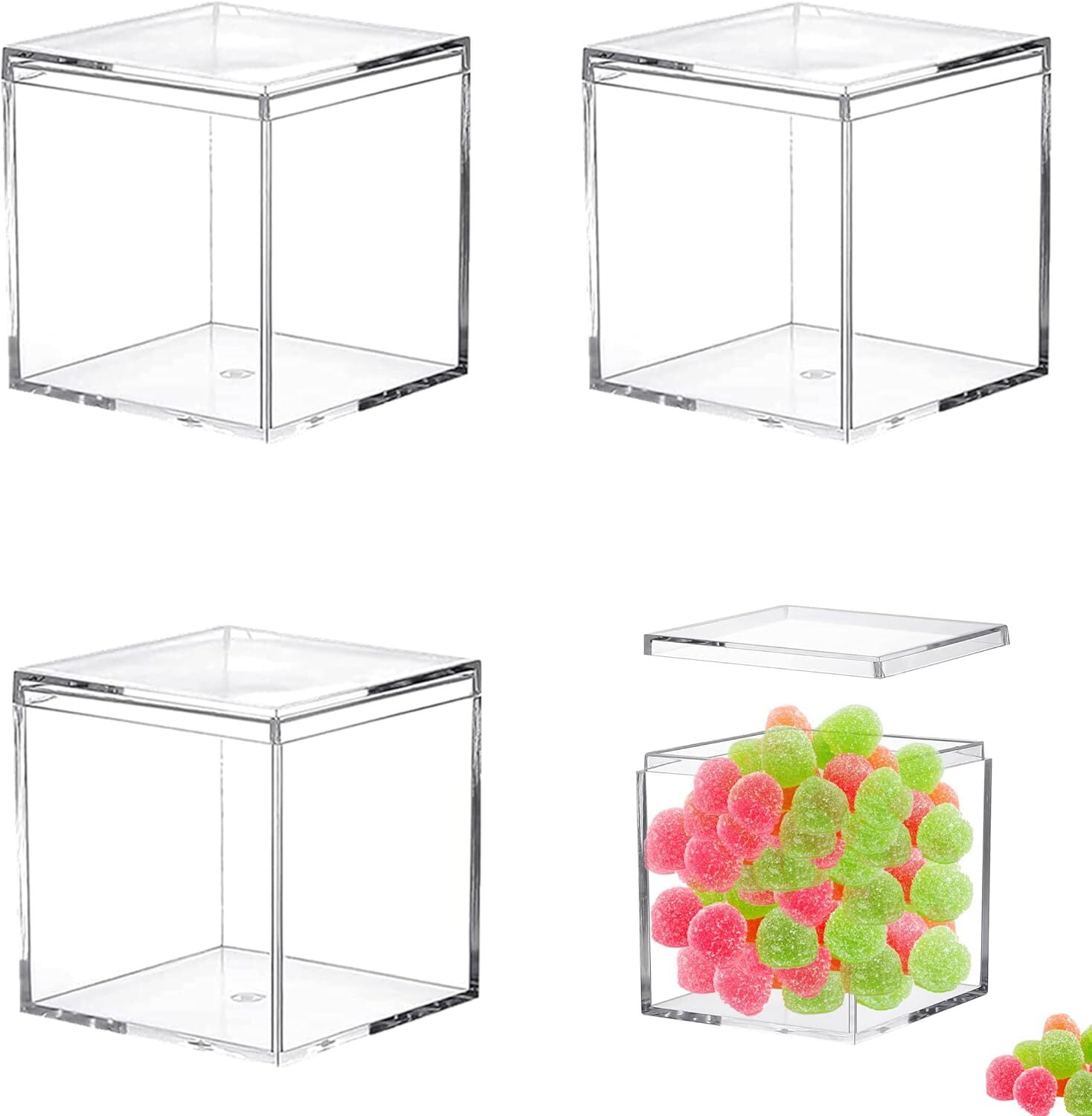LQQBOX Small Acrylic Box with Lid Clear, 4 Pack Transparent Acrylic Box ...