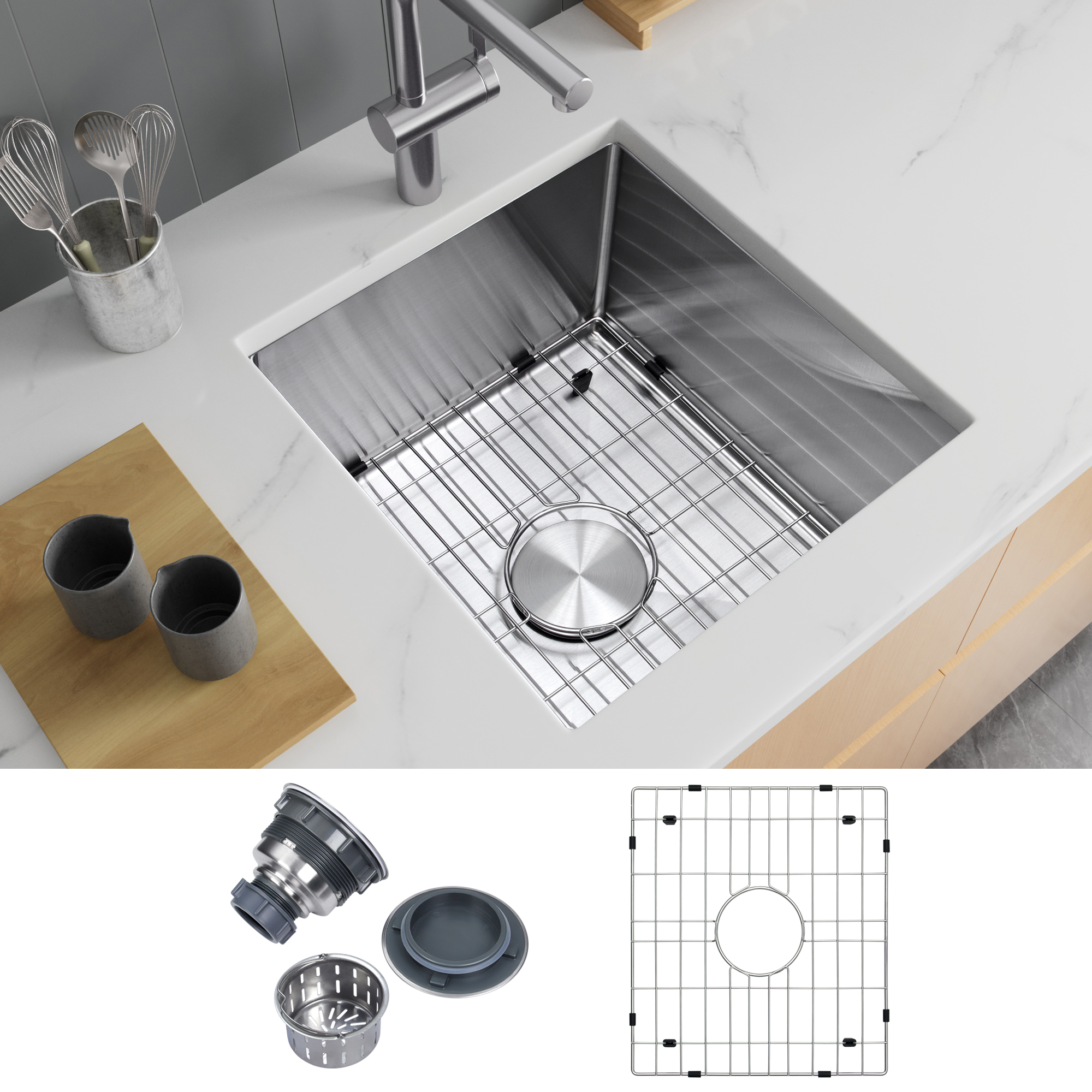 KRAUS Premier 15-inch 18 Gauge Undermount Single Bowl Stainless Steel ...