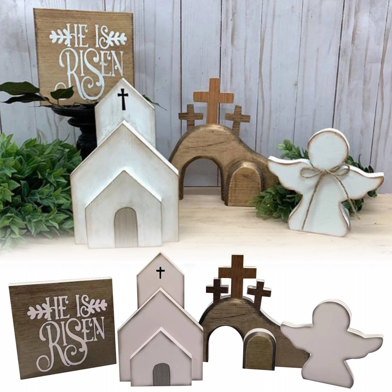 LQXZWJY 4PCS Easter Empty Tomb Jesus Decor Wooden Nativity Scene Set ...