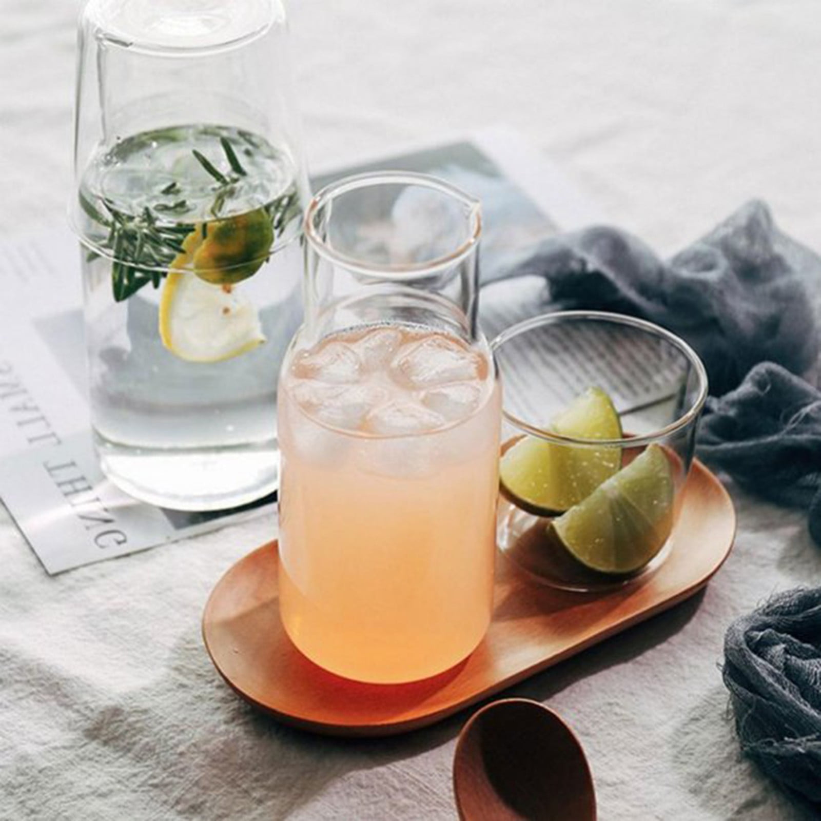 LQXZWJY Bedside Water Carafe and Glass Set, 360ml Glass Pitcher & 150ml ...