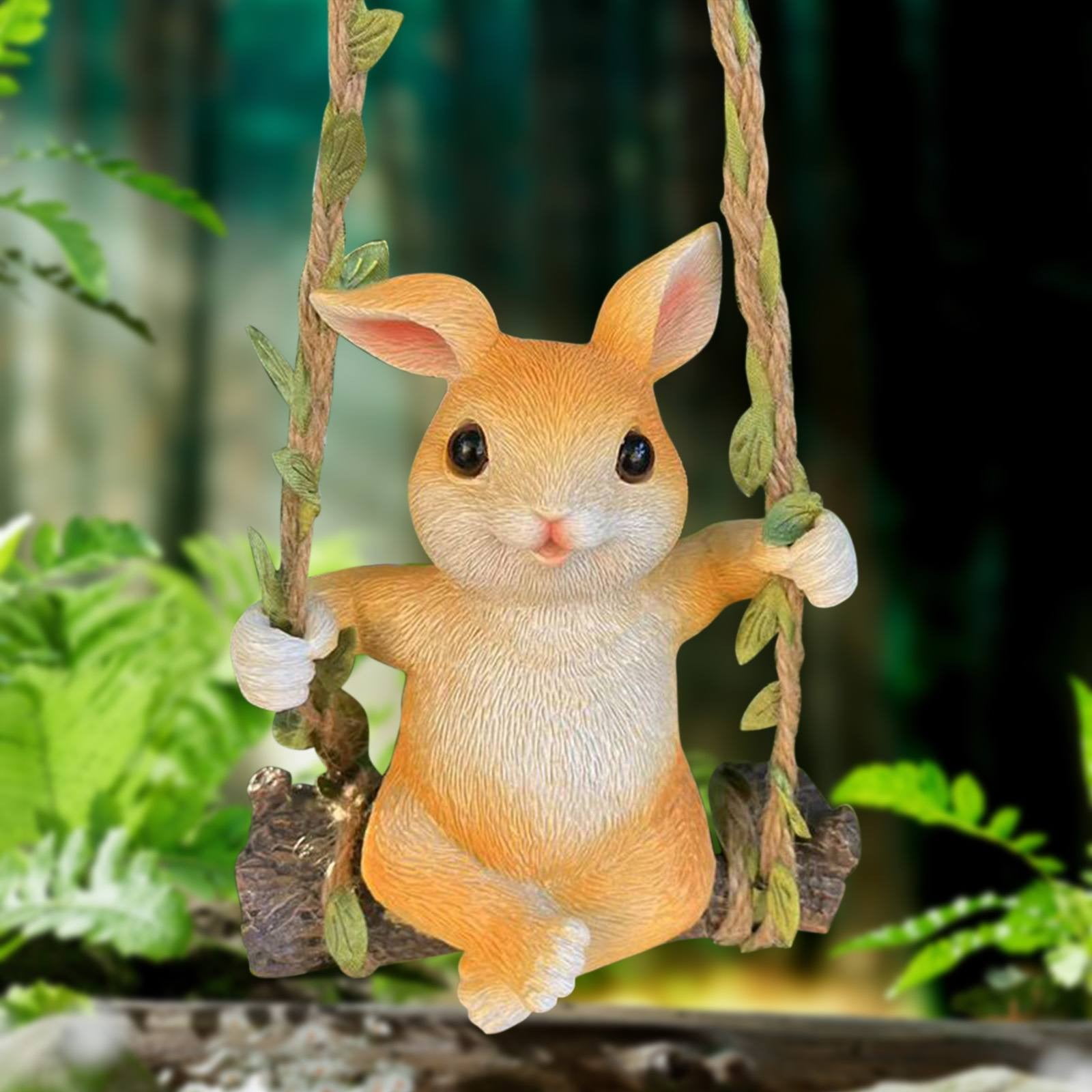 LQXZWJY Bunny Figurine Swing for Garden Decor, Cute Hanging Rabbit ...