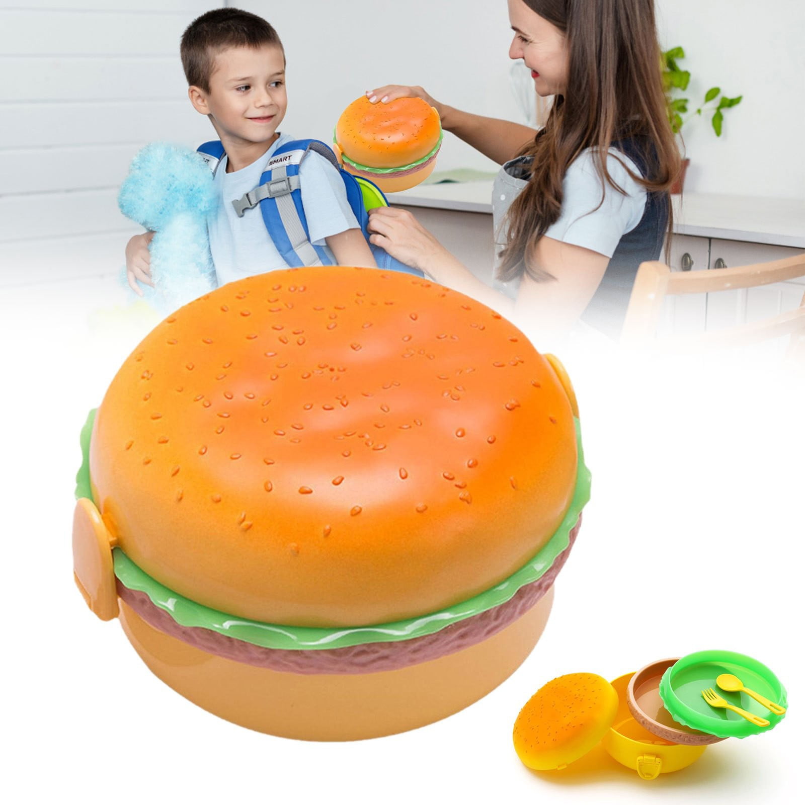 LQXZWJY Hamburger Shape Lunch Box Double Layer Cute Burger Bento Box ...
