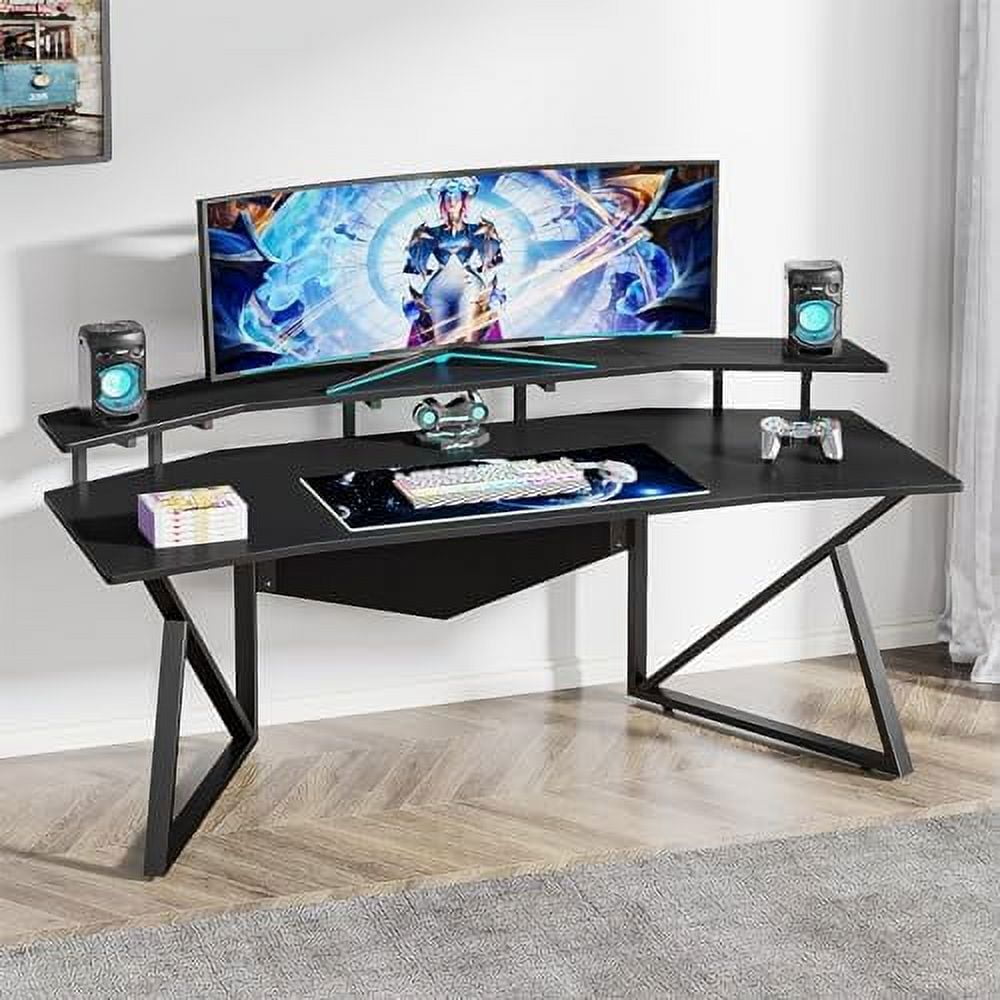 LQYUG Computer Desk 70.9" Large Office Desk with Monitor Stand Wing ...