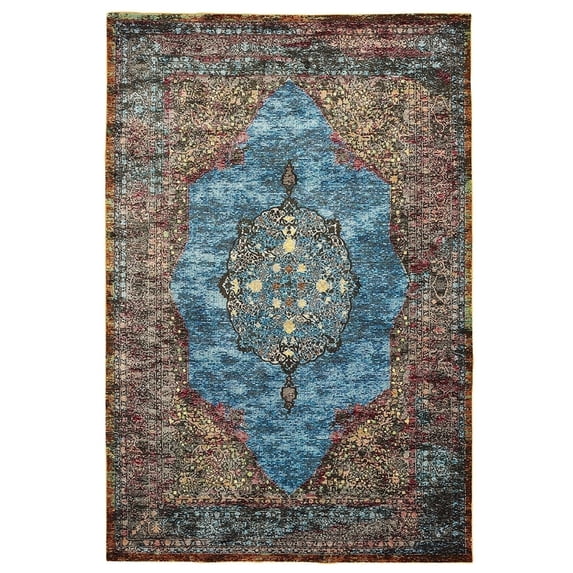 LR Home Ada 7'9" x 9'9" Blue Bordered Medallion Indoor Area Rug ...
