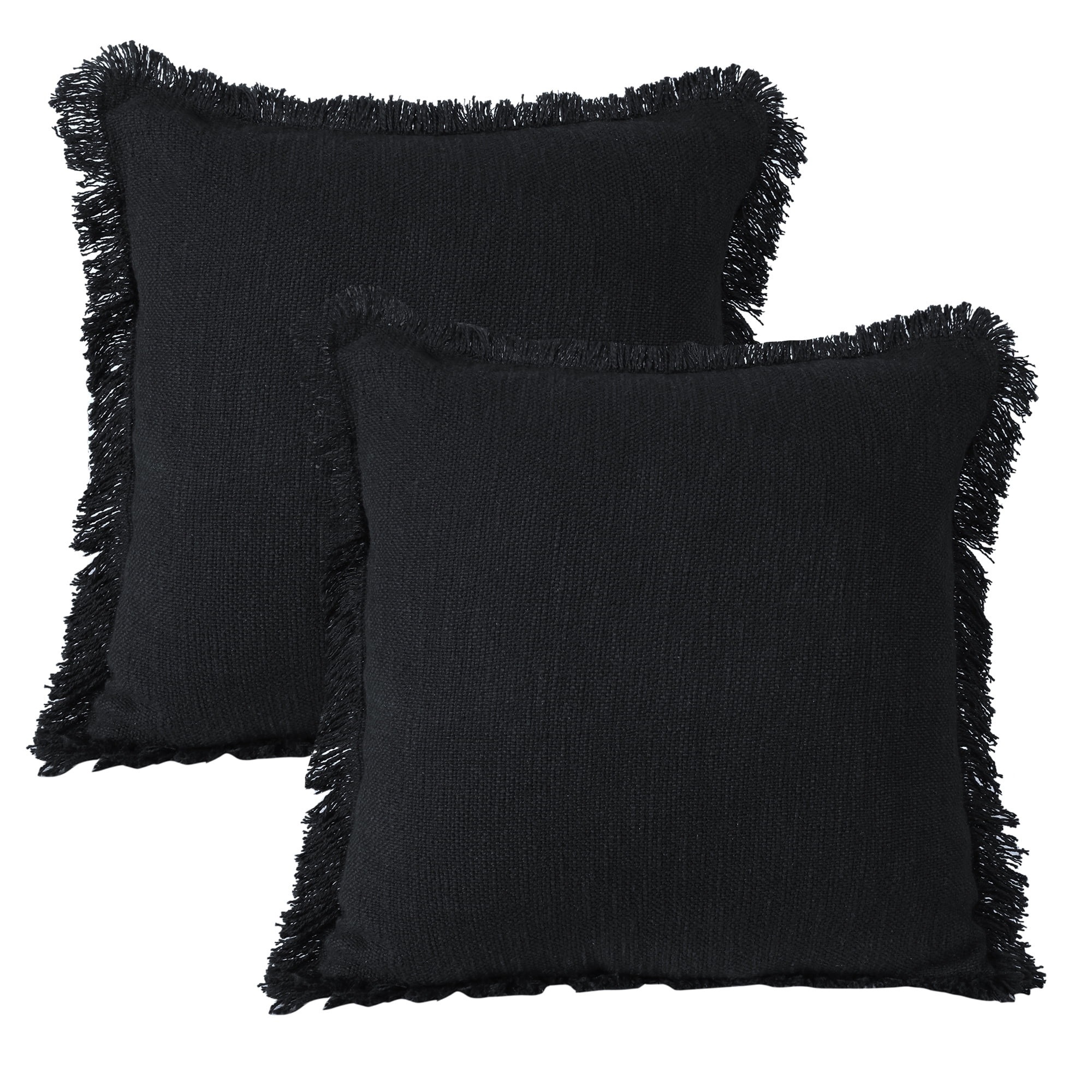 LR Home Bennett Set of 2 Fringed 20" x 20" Jet Black Cotton Adult ...