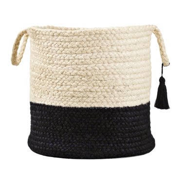 LR Home Baria Striped Glam Jute Basket, 19", Off-White & Black, Count ...