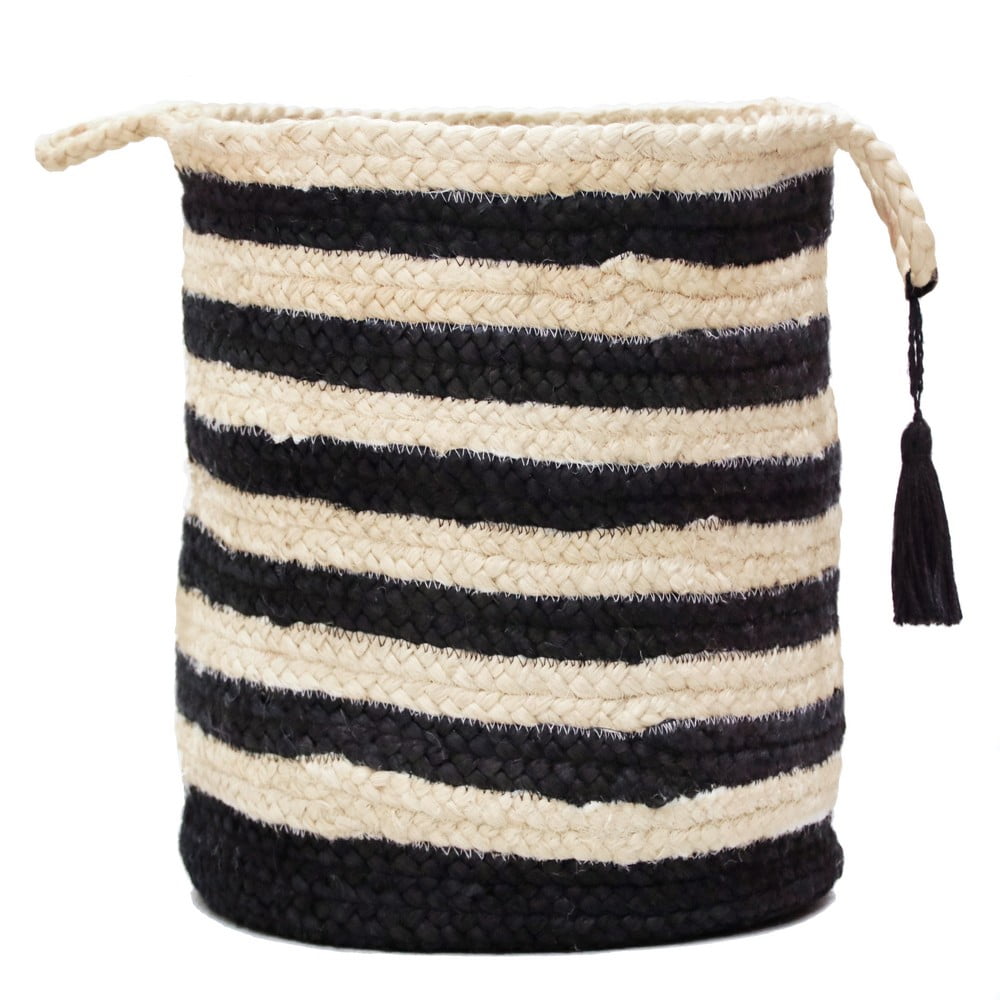 LR Home Baria Striped Glam Jute Basket, 19", Off-White & Black, Count ...