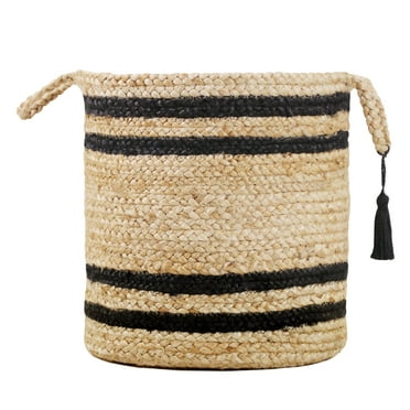 LR Home Baria Striped Glam Jute Basket, 19", Off-White & Black, Count ...