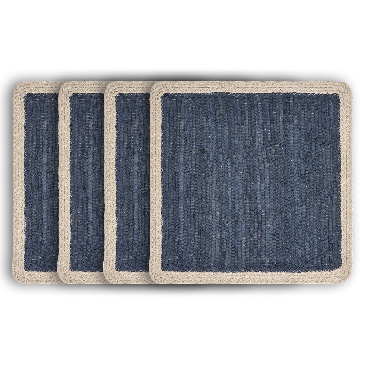 Ox Bay Zest Set of 4 Cotton Placemats, Indigo/Cream Bordered - Walmart.com