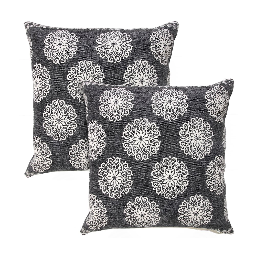 LR Home Flona Traditional Vintage Cotton Throw Pillows, Black, 20" x 20 ...