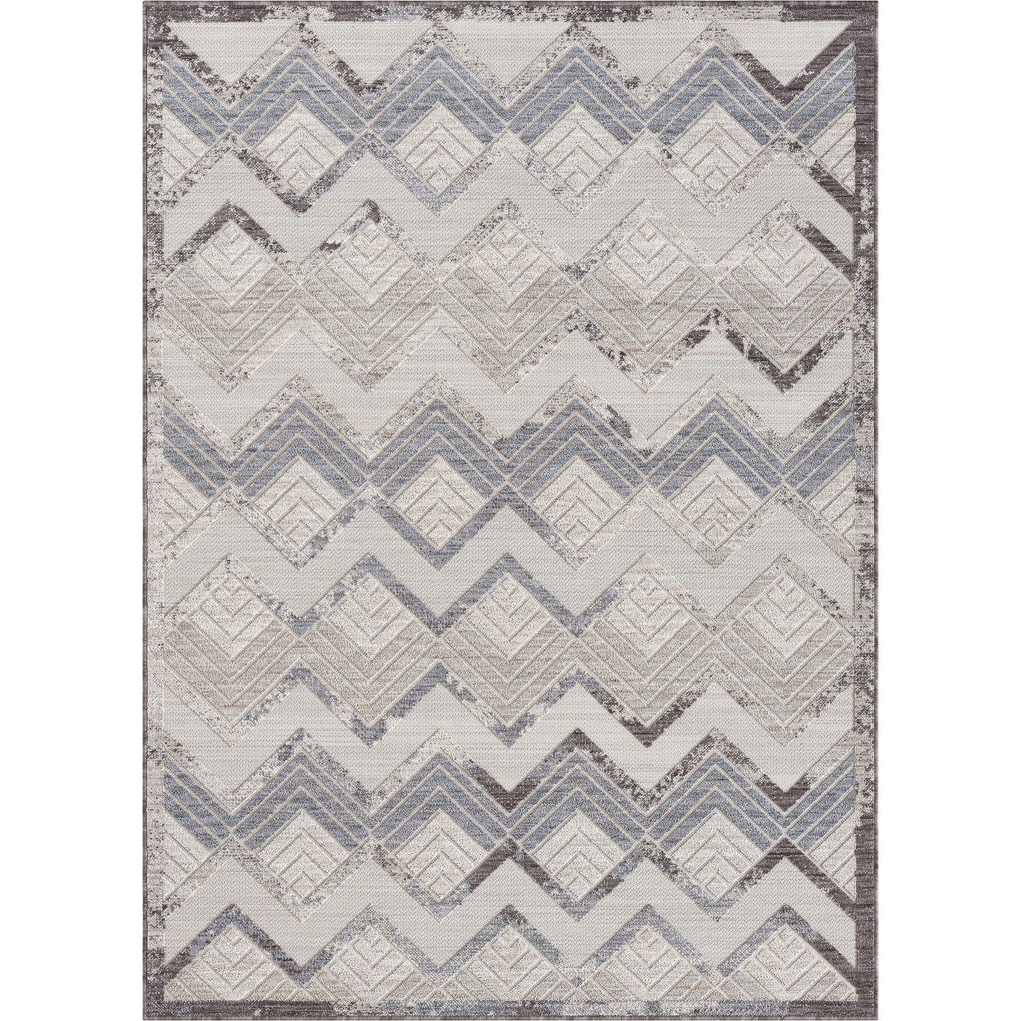 LR Home Gayle 5' x 7' Light Blue/Ivory Chevron Performance Indoor/Outdoor Area Rug - Walmart.com