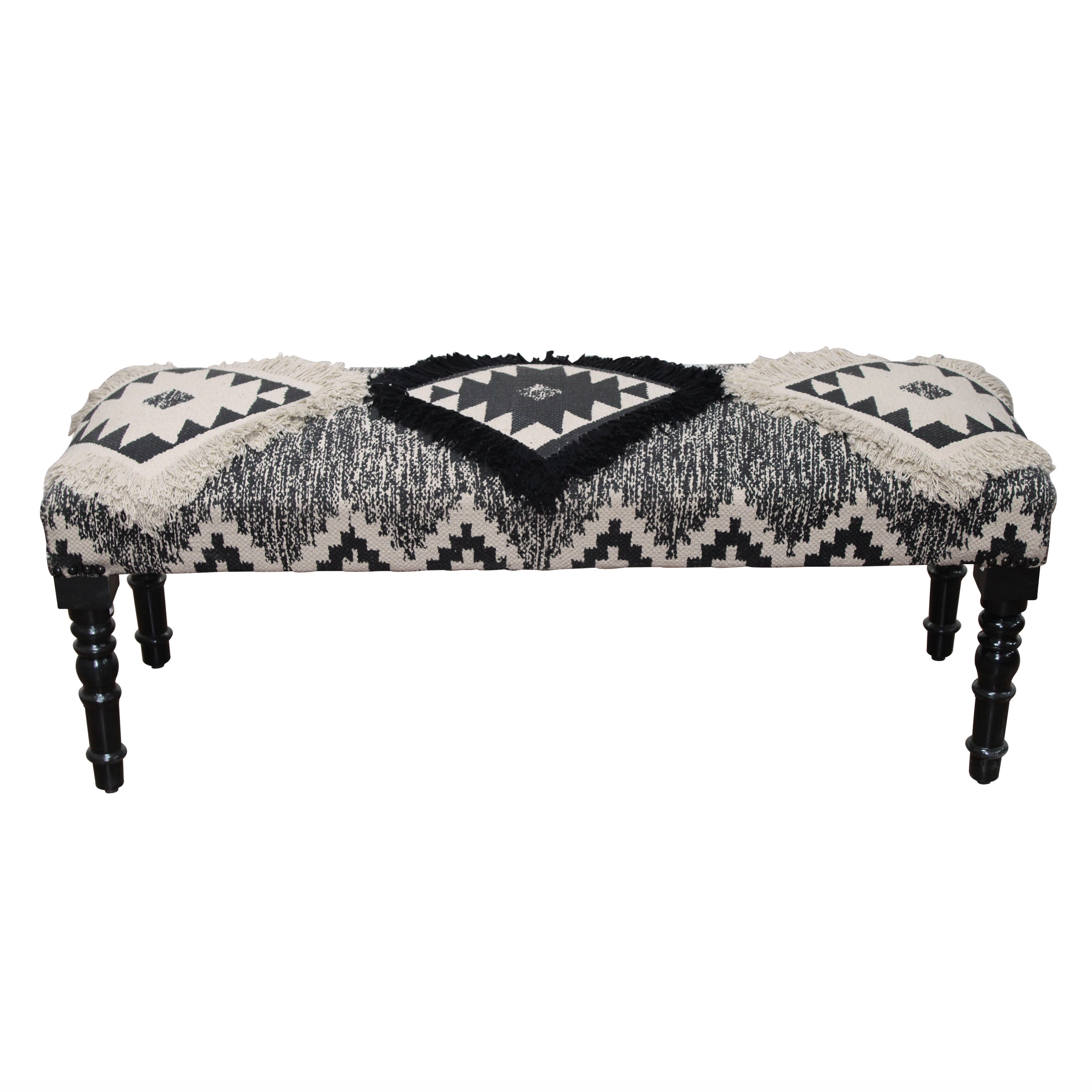 LR Home Shag Diamond Upholstered Indoor Accent Bench, Black/White ...