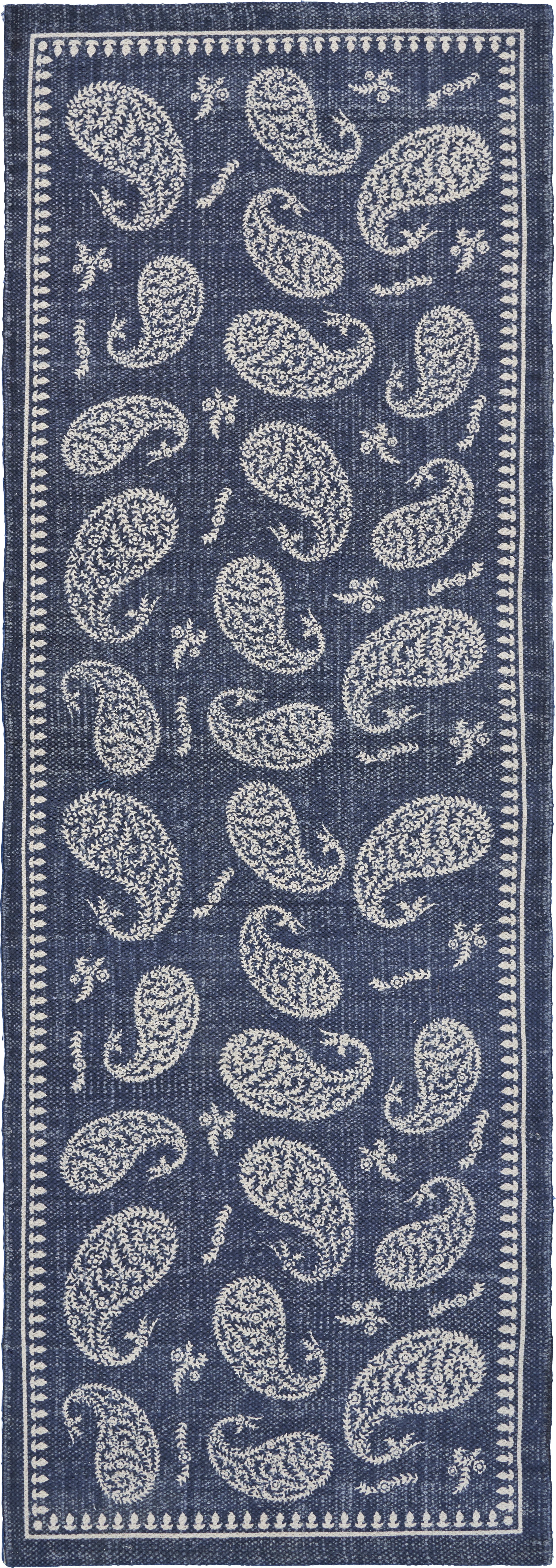LR Home Global 2 ft. x 6 ft. Bordered Paisley Indigo Blue Runner Rug ...