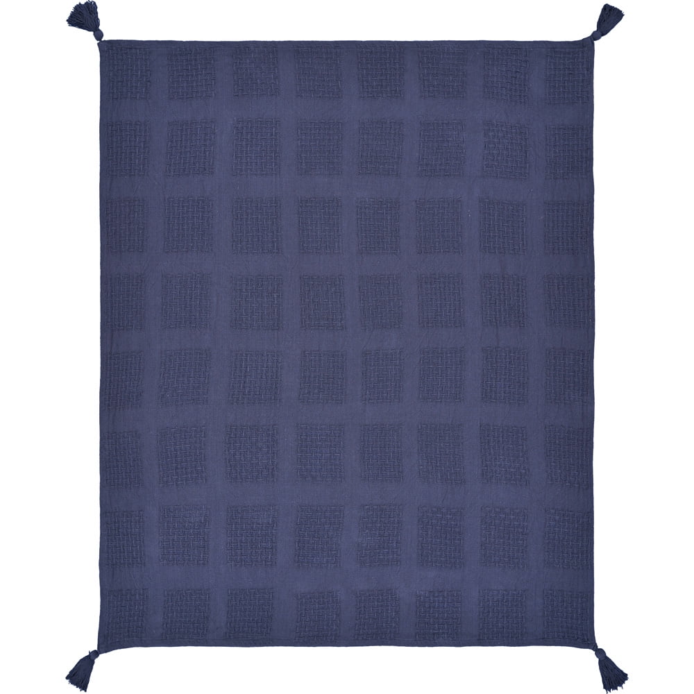 LR Home Indigo Solid Cotton Lightweight Throw Blanket, 50" x 60 ...