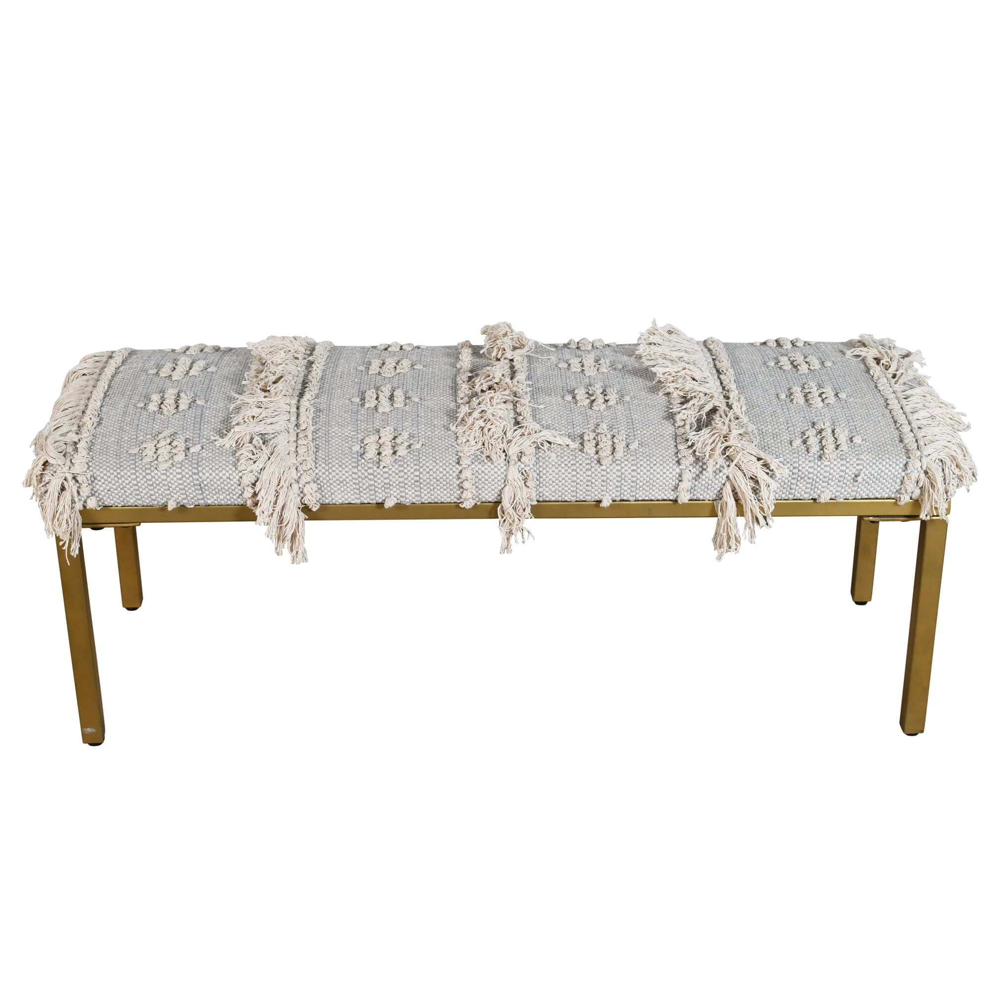 LR Home Fringed Upholstered Indoor Accent Bench, Ivory/Gray - Walmart.com