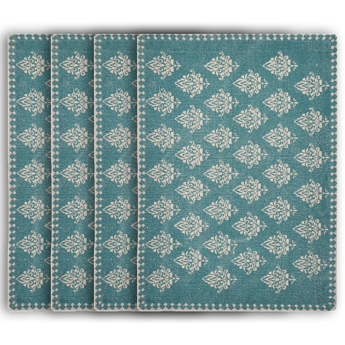 LR Home Khloe Set of 4 Cotton Table Place Mats, Turquoise Damask ...