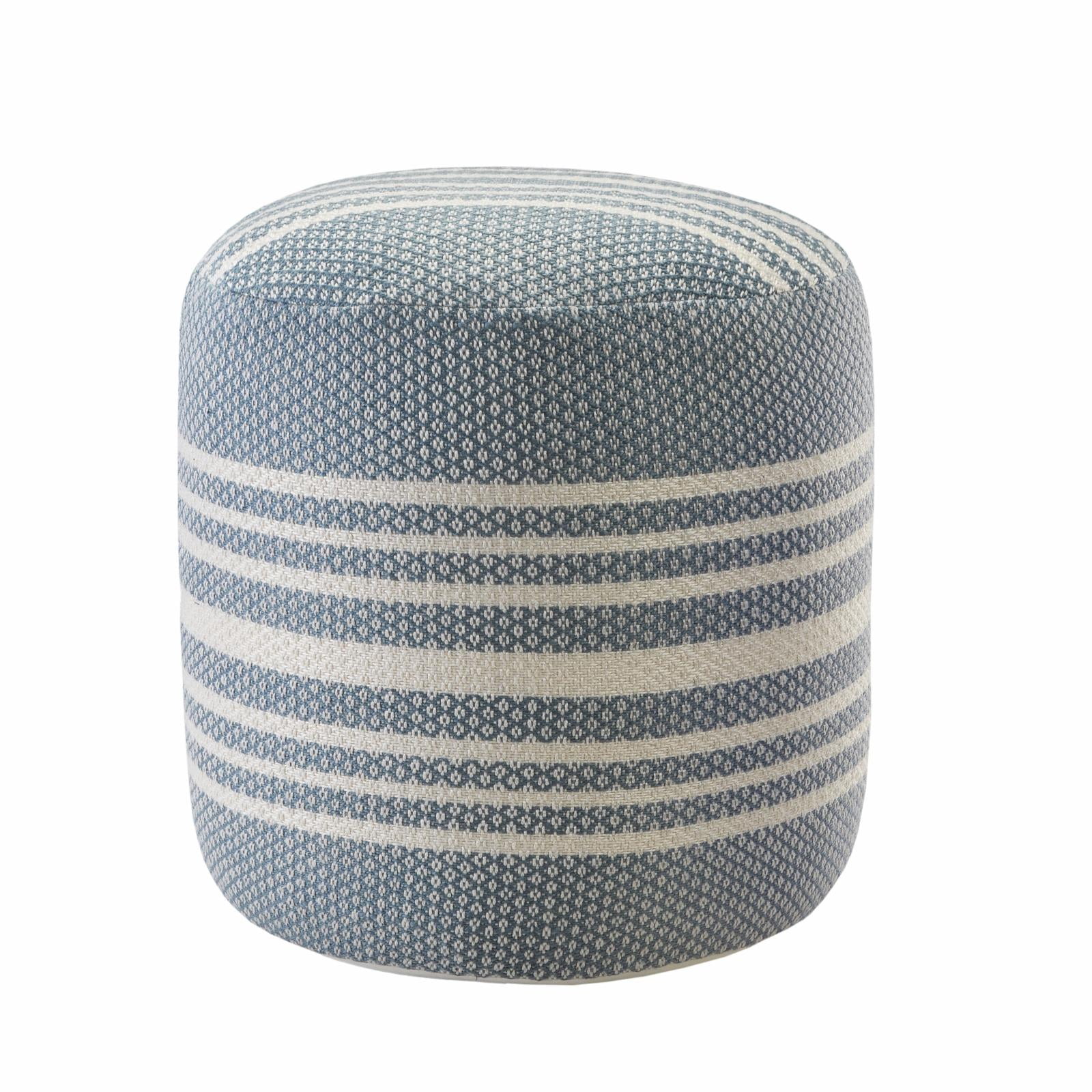 LR Home Medium Striped Indoor/Outdoor Cylinder Pouf, Light Blue/White ...