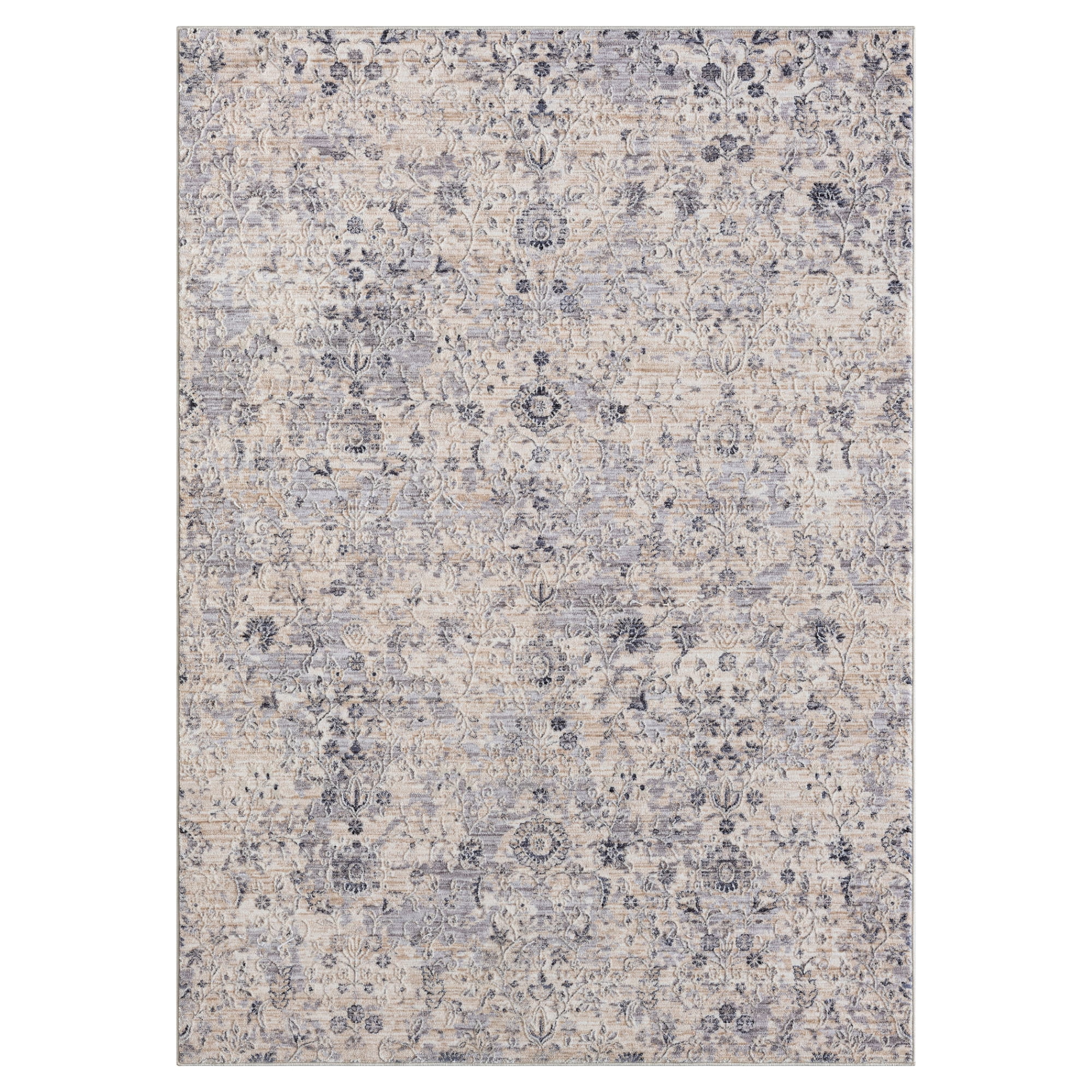 LR Home Mia 5' x 7'11" Beige/Blue Floral Premium Ultra-Soft Indoor Area ...