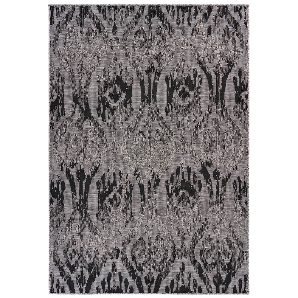 LR Home Modern Patterned Black / Gray 5x7 Ikat Indoor/Outdoor Rug ...
