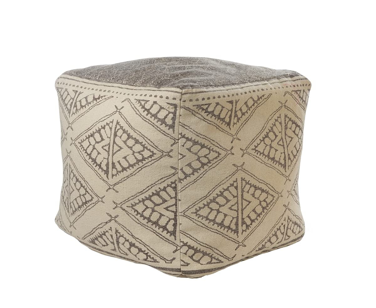 LR Home Pacifica Taupe/Gray Large Ottoman Pouf for home decor | Tribal Hand-Woven Cotton Square ...