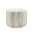 LR Home Small Embroidered Geometric Indoor Round Pouf, White/Tan, 18" x ...