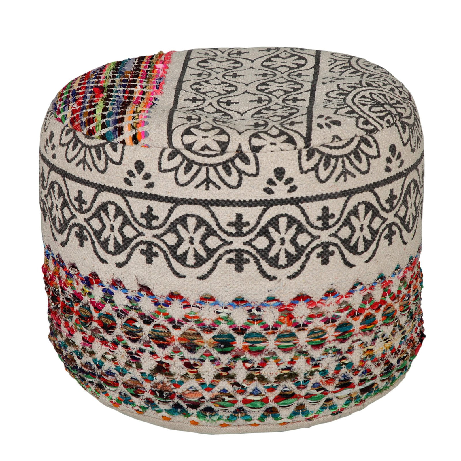 LR Home Small Floral Indoor Round Pouf, Multi, 18" x 18" x 14 ...