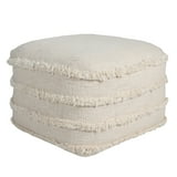 LR Home Small Fringe Striped Indoor Square Pouf, Beige, 18" x 18" x 14 ...