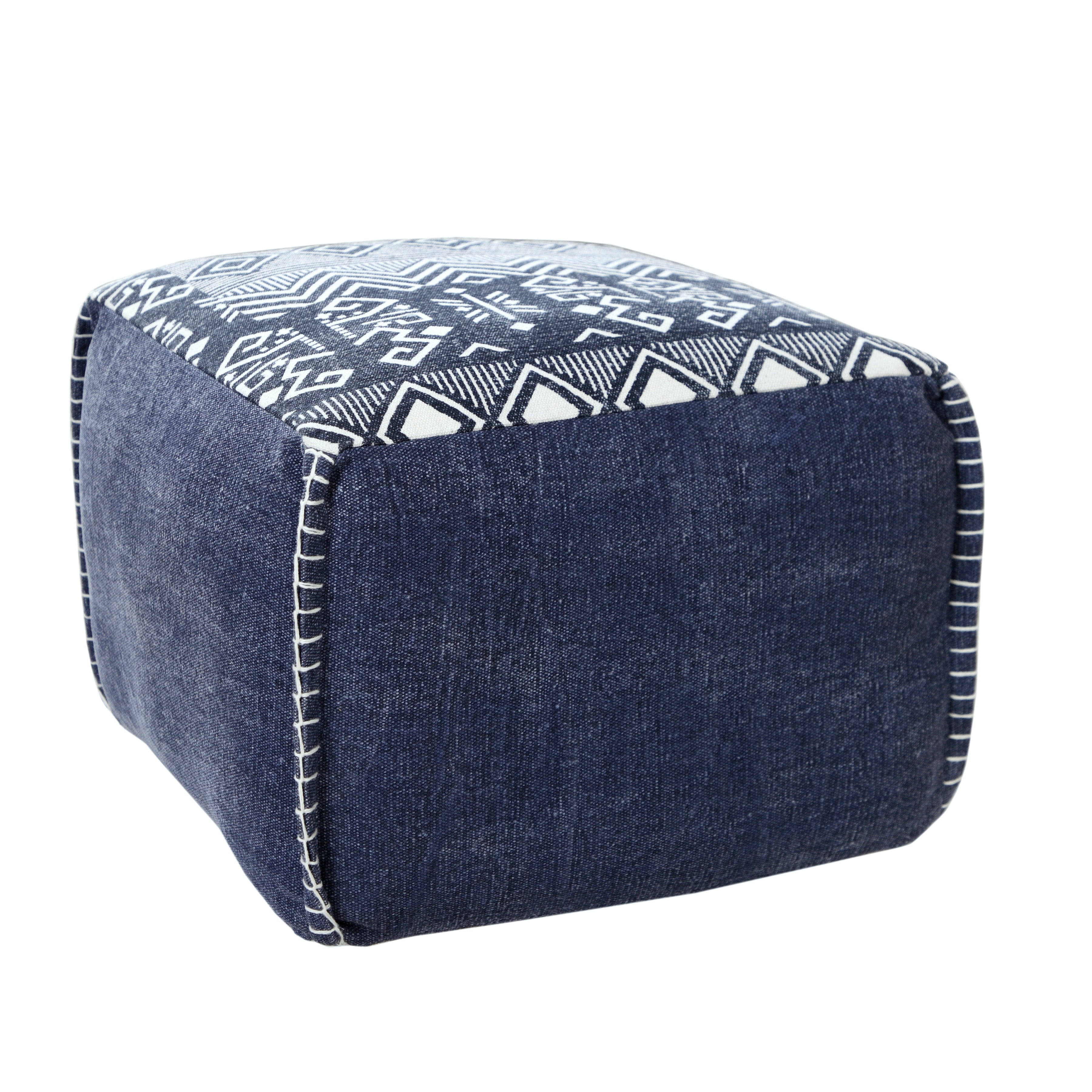 LR Home Small Geometric Indoor Square Pouf, Navy/White, 18" x 18" x 14 ...