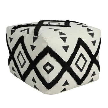 Simpli Home Graham Boho Square Pouf in Patterened Blue and Natural Cotton - Walmart.com