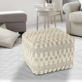 LR Home Small Over-tufted Geometric Indoor Square Pouf, Cream, 18" x 18 ...