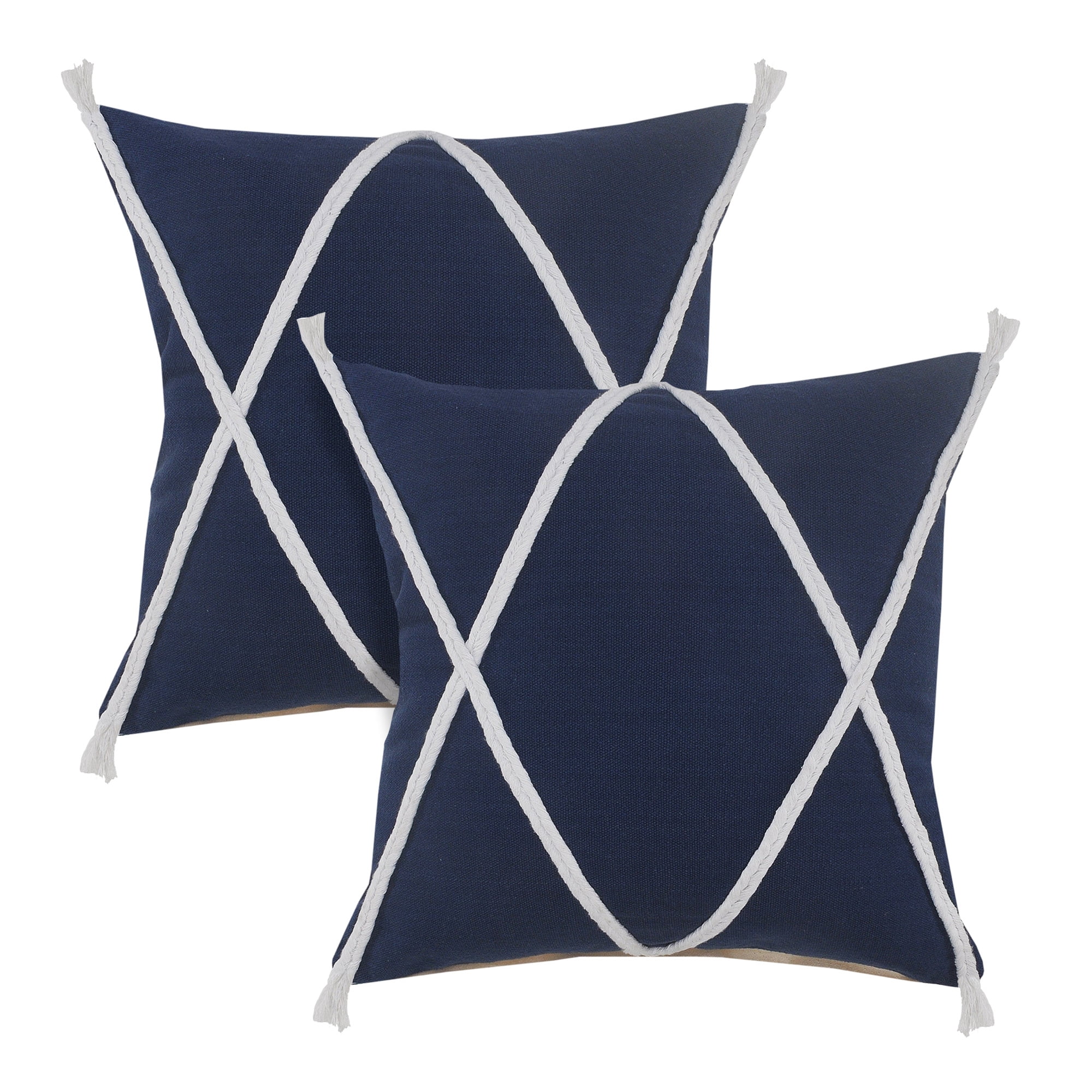 LR Home Sunny Coastal Geometric Cotton Throw Pillows, Insignia Blue, 20 ...