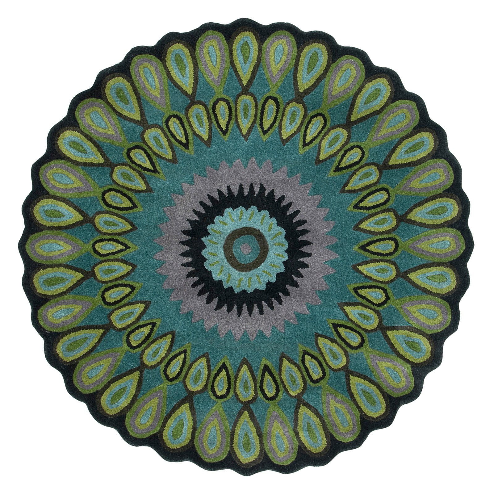 LR Home Wren 3' Round Green Peacock Medallion Indoor Area Rug - Walmart.com