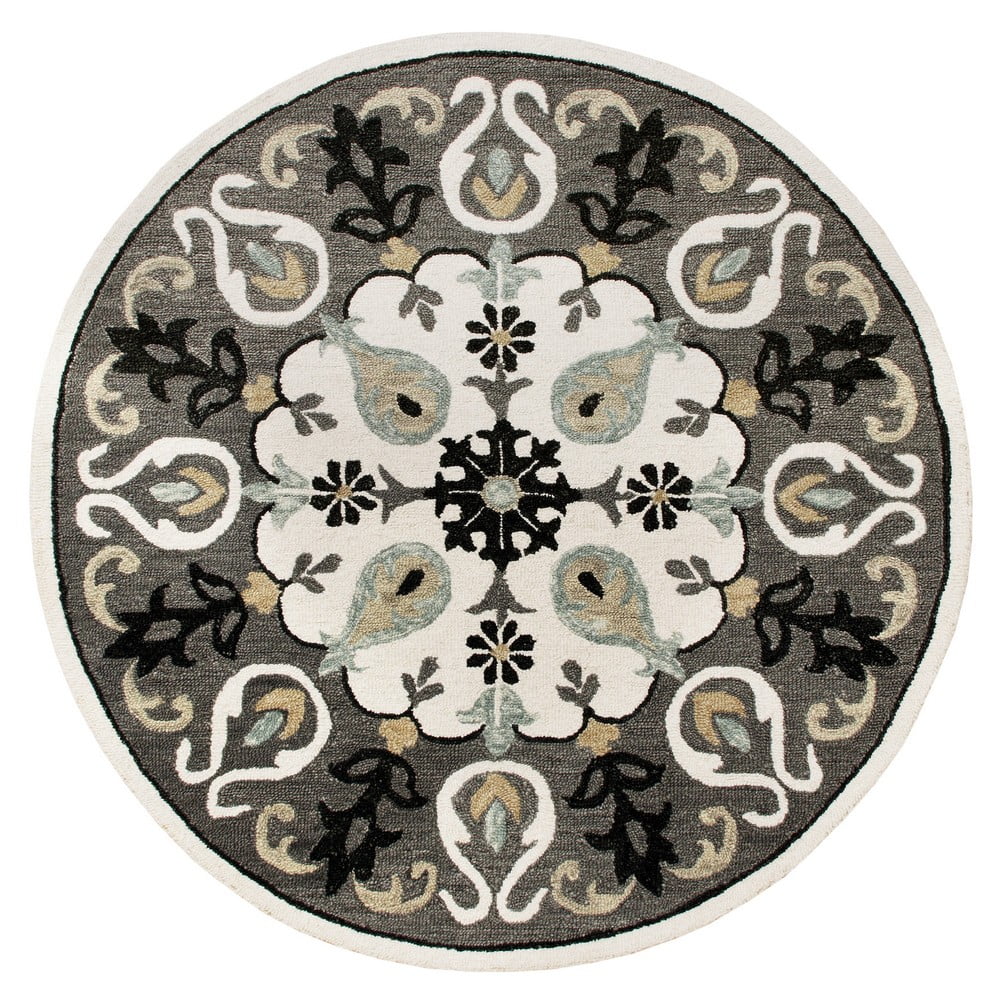 LR Home Vena Ornate Medallion Round Area Rug for Living Room, Gray ...
