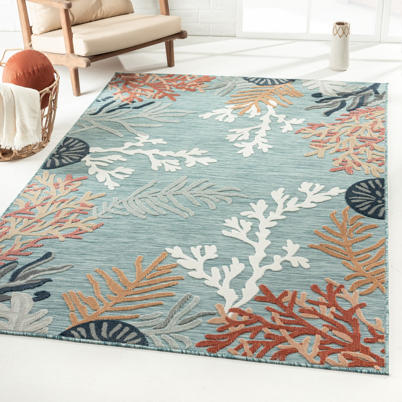 LR Home Indoor/Outdoor Vlora Fran Floral Nautical Coastal Area Rug ...