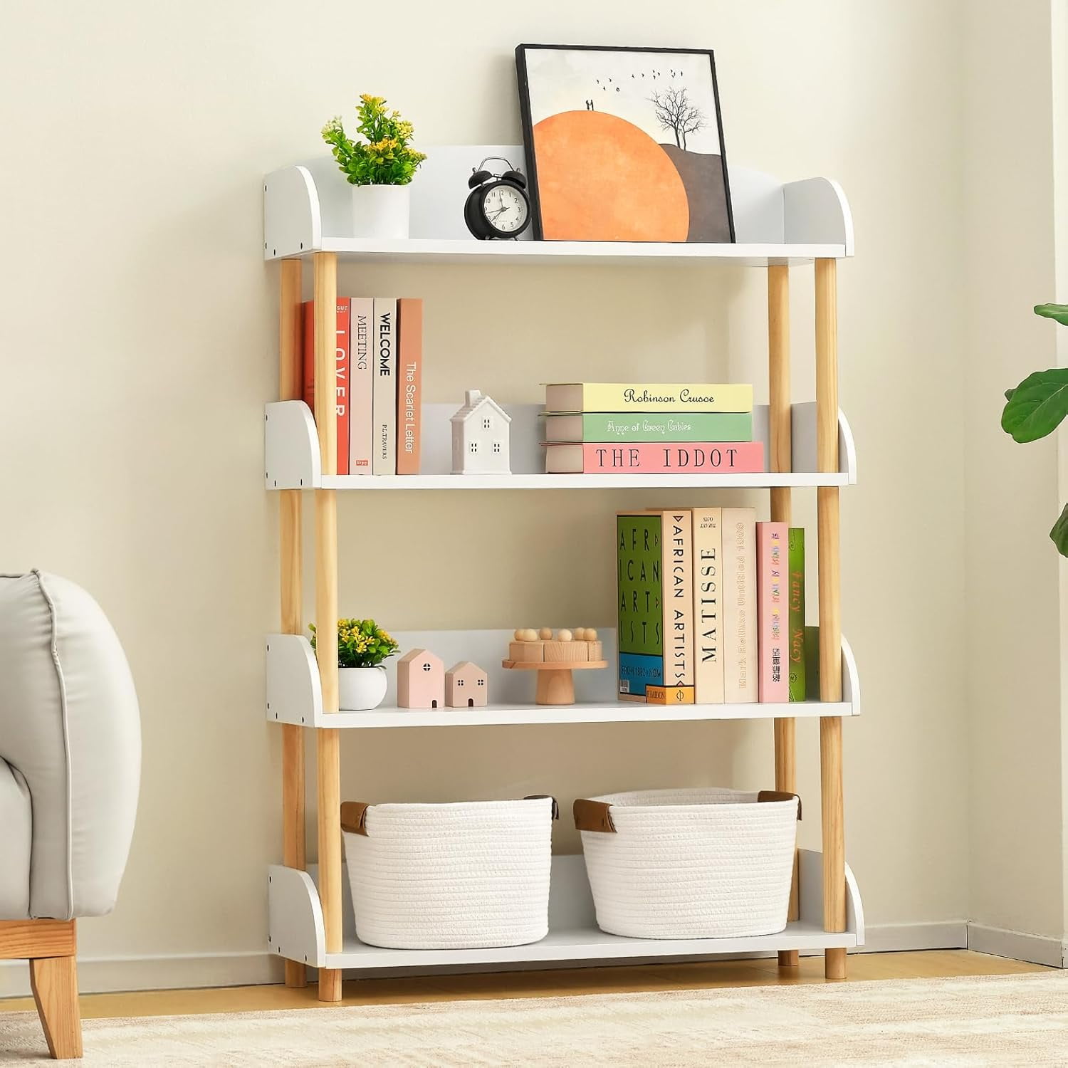 LR8 4-Tier Wooden Book Shelf, Narrow Bookshelf,Cubicle Shelf and Wooden ...