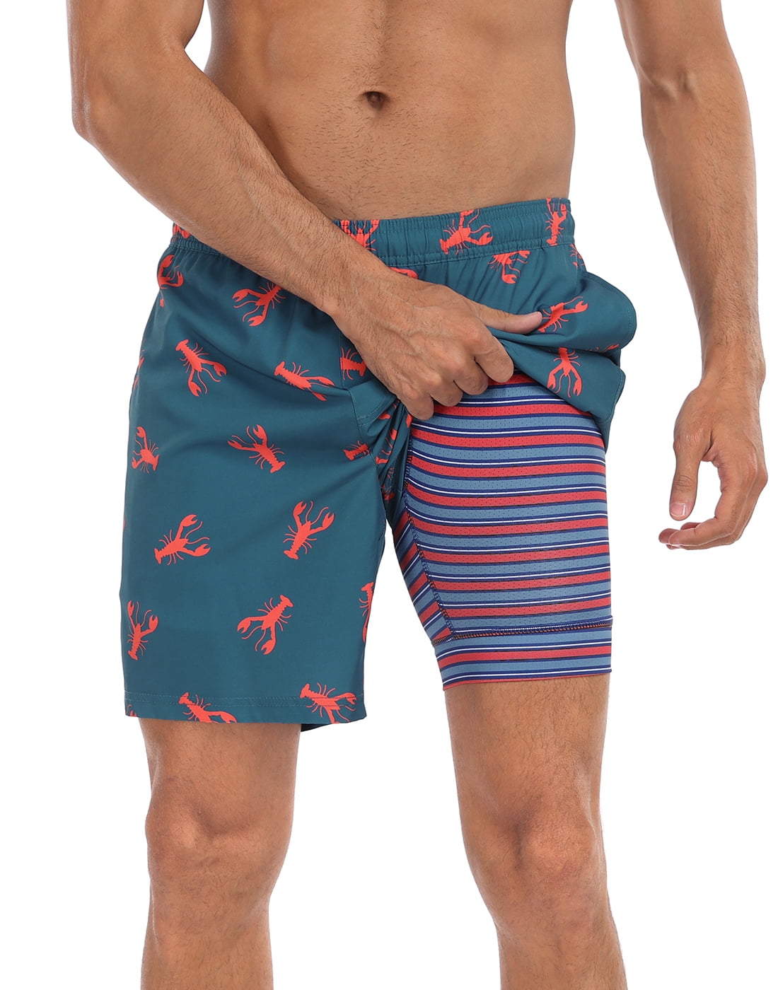 LRD Men's Swim Trunks with Compression Liner 7 Inch Inseam Lobsters ...