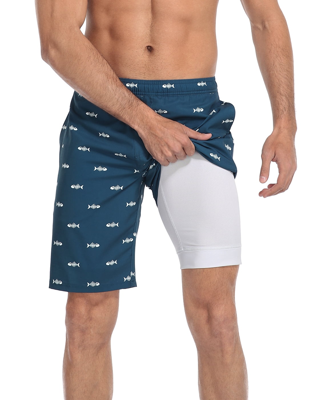 LRD Men's Swim Trunks with Compression Liner 9 Inch Inseam Board Short ...