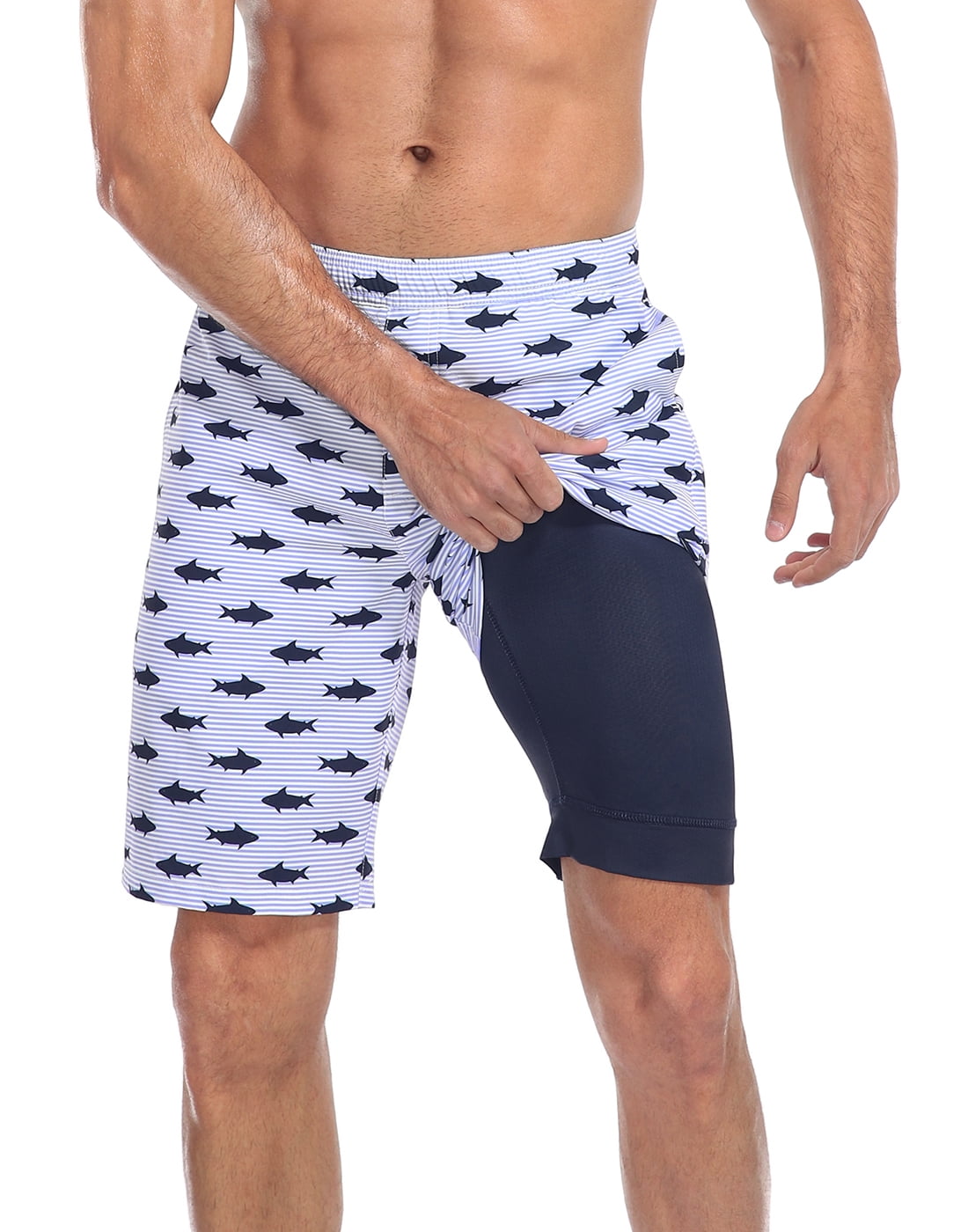 LRD Men's Swim Trunks with Compression Liner 9 Inch Inseam Board Short ...