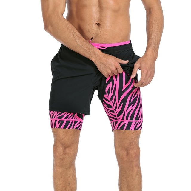 LRD Men's Workout Shorts with Compression Liner 5 Inch Inseam Black ...