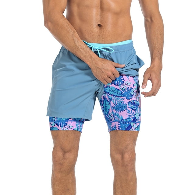 LRD Men's Workout Shorts with Compression Liner 5 Inch Inseam Blue ...
