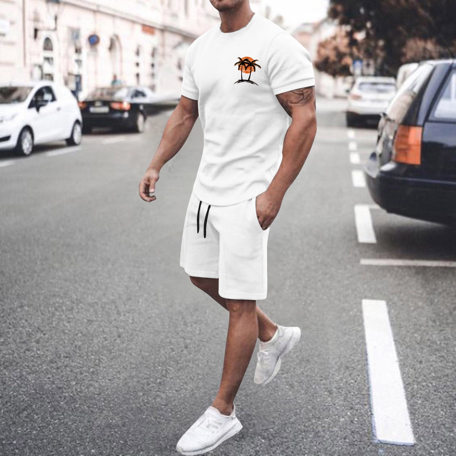 LRJTENG Fashion Men's T Shirt Suit Summer Short Sleeve Shorts ...